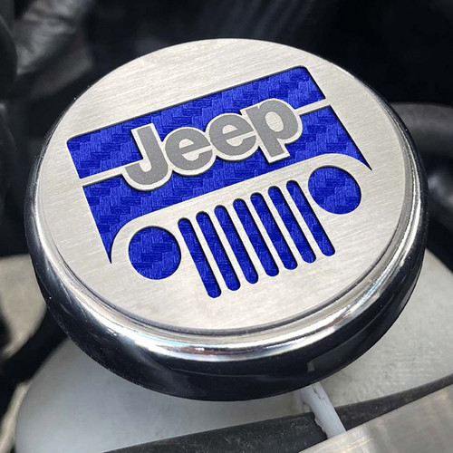 American Car Craft® 143013-BLU - Brushed Cap Cover Set with Blue Jeep Logo