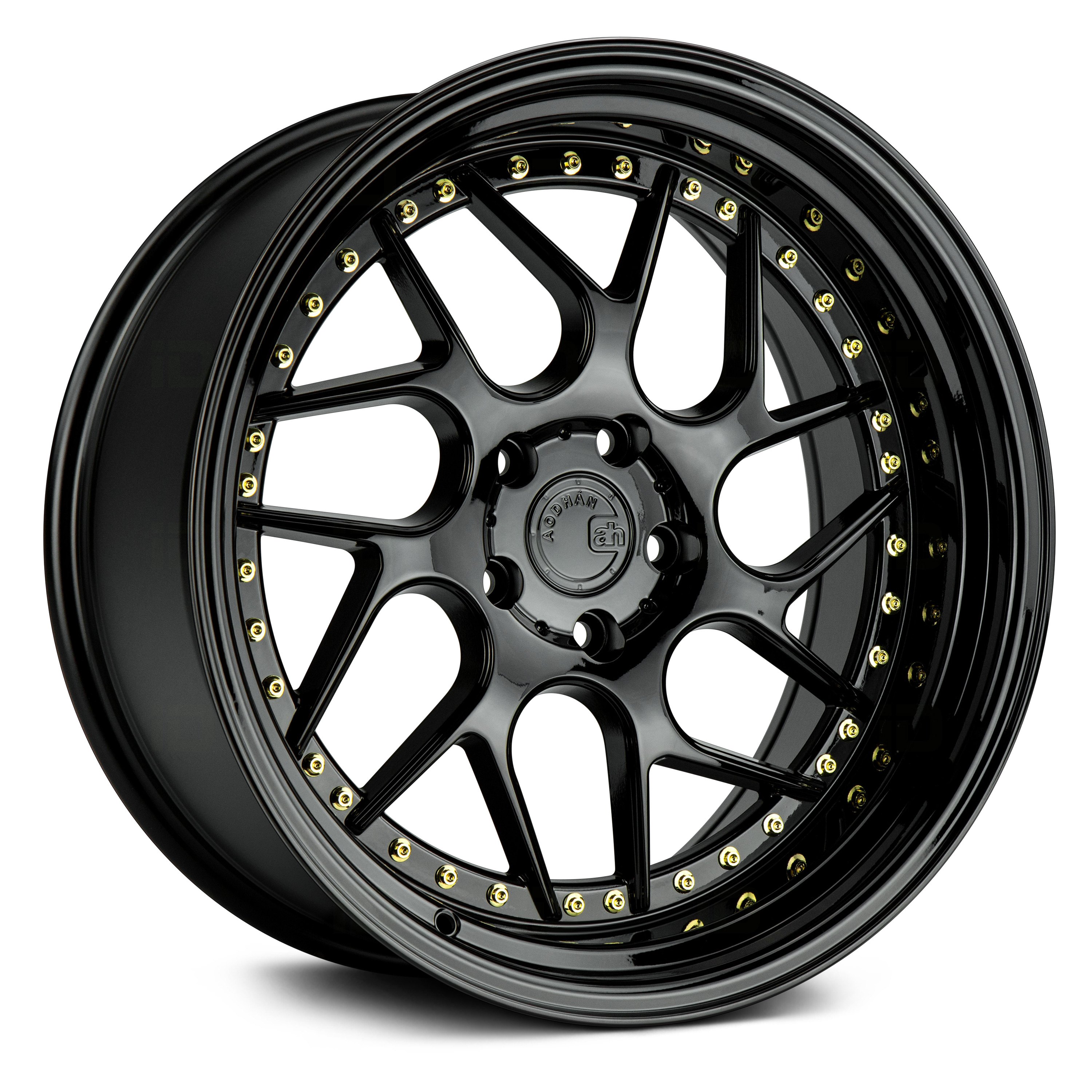 AODHAN® DS01 Wheels - Gloss Black with Gold Rivets Rims