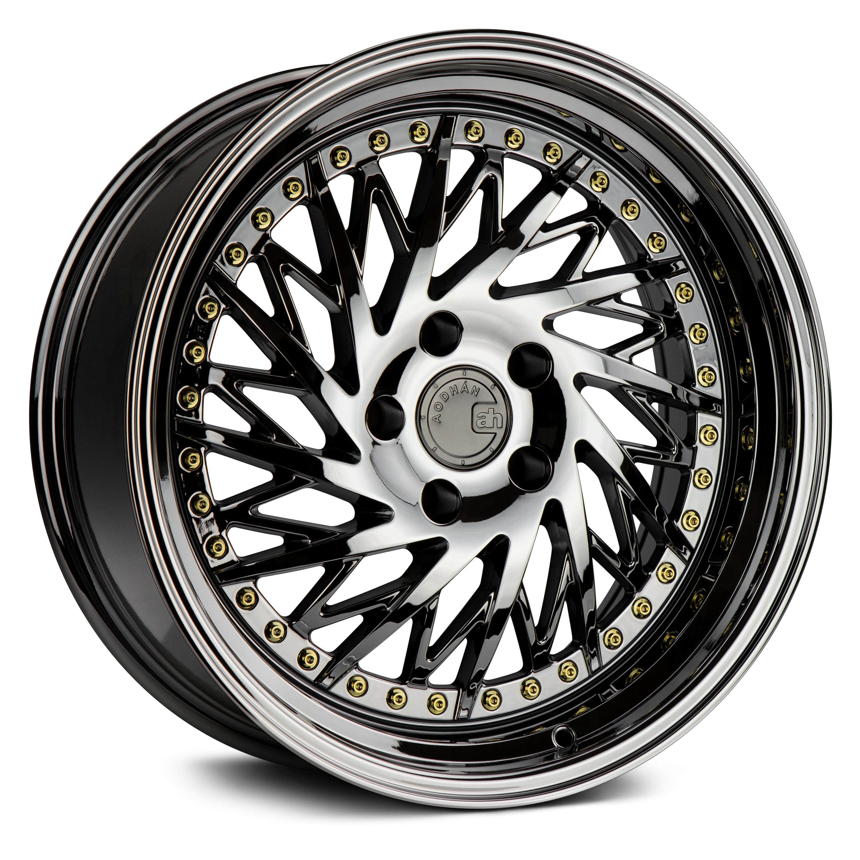 AODHAN® DS03 Wheels - Black Vacuum with Gold Rivets Rims