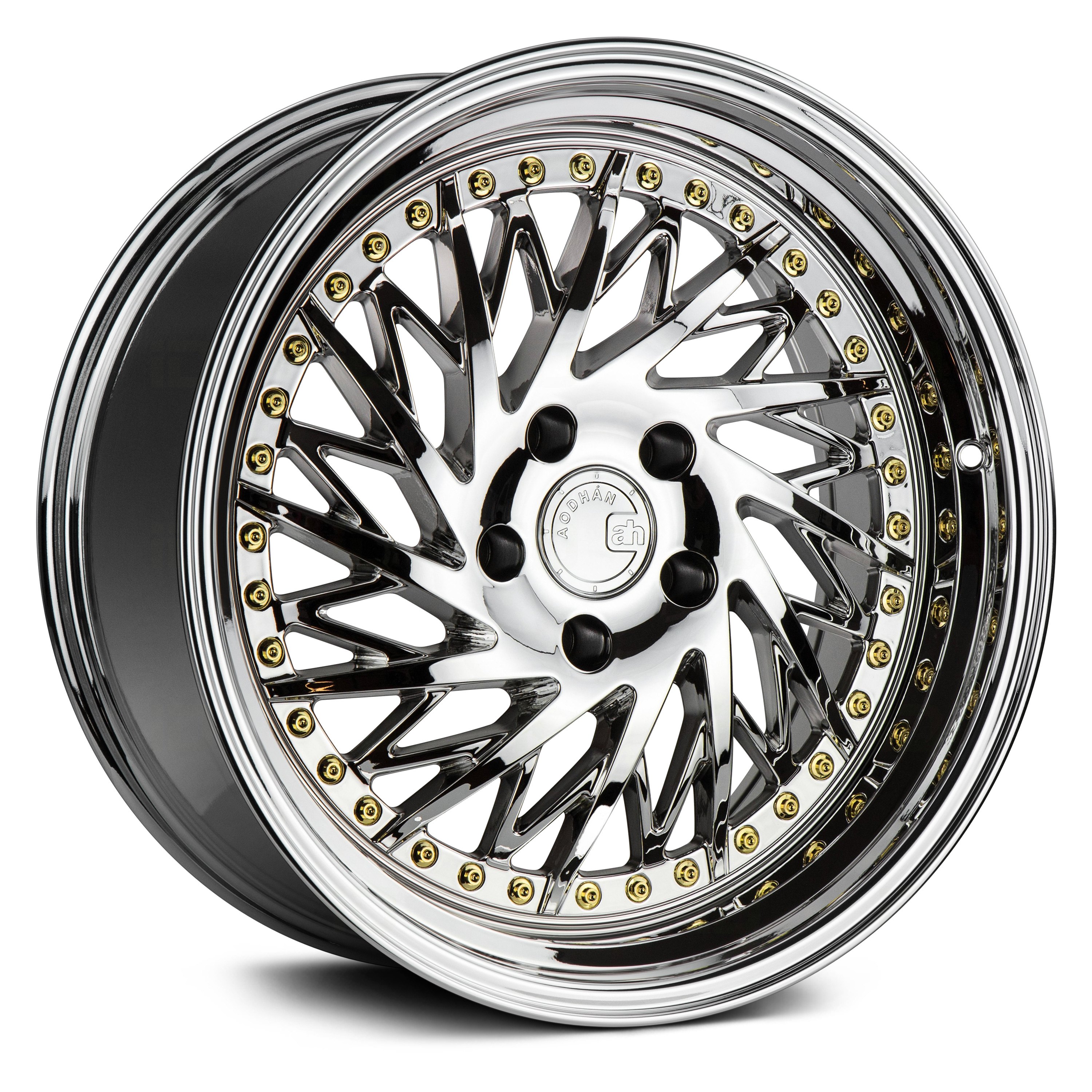 AODHAN® DS03 Wheels - Vacuum Chrome with Gold Rivets Rims