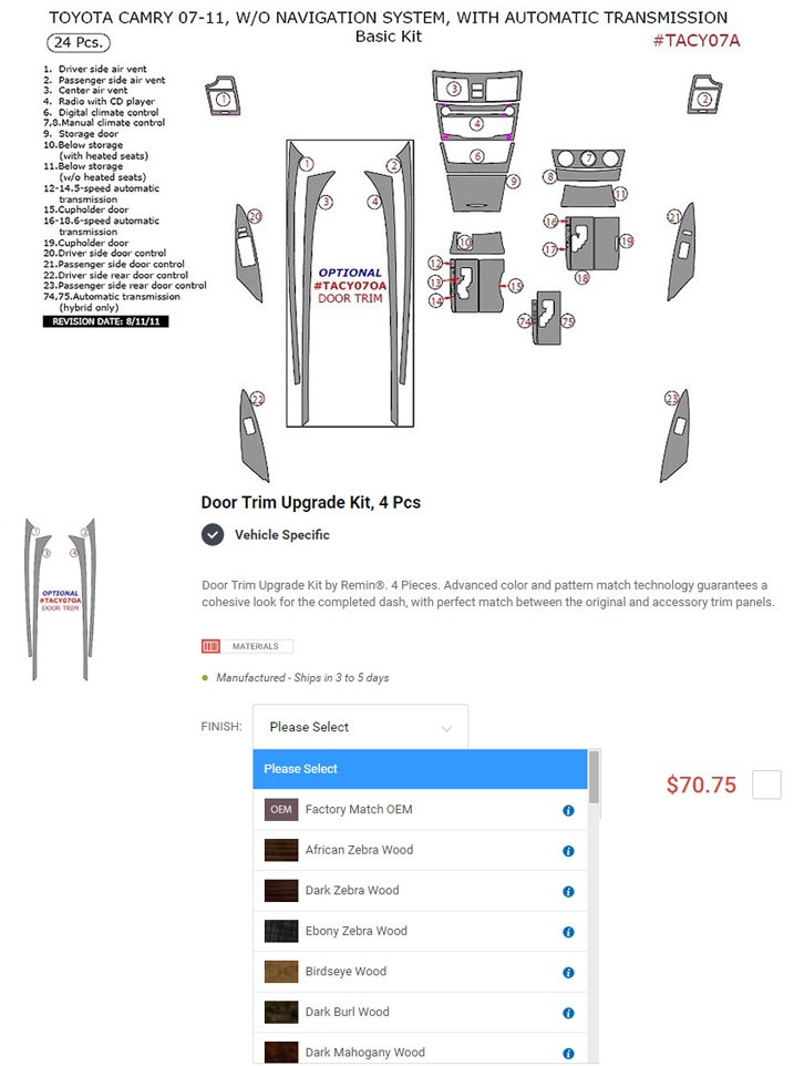Dash Kit Options: Upgrade Kits, Factory Match Wood