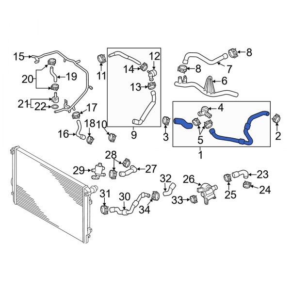 Audi OE 5Q0122101DT - Upper Radiator Coolant Hose
