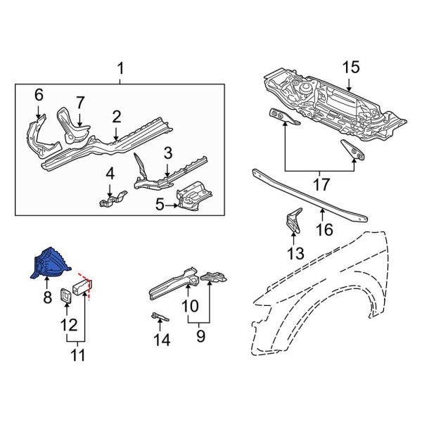 Audi OE 8E0809106B - Front Right Fender Apron Extension