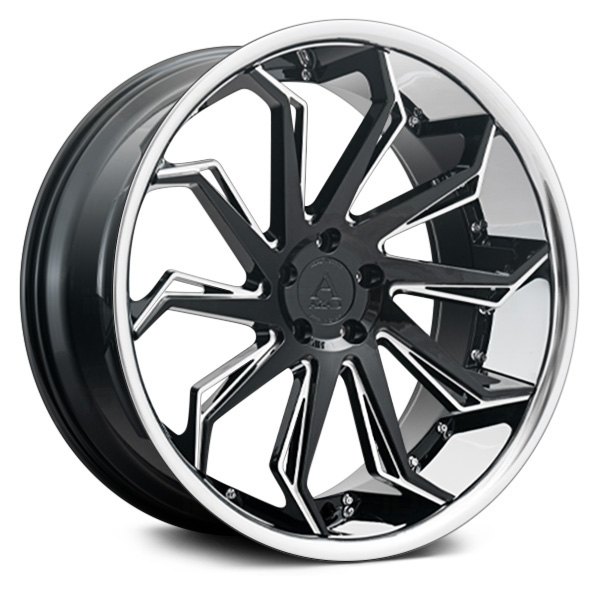 AZAD® AZ1101 Wheels - Black with Machined Face and Chrome SS Lip Rims
