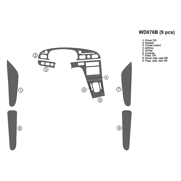 B&I® WD076B-RDBCF - 2D Real Blue Carbon Fiber Large Dash Kit (9 Pcs)