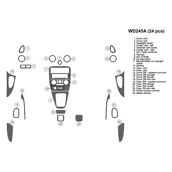 B&I® WD245A-LS2 - 2D Real Gray Birdseye Maple Large Dash Kit (24 Pcs)