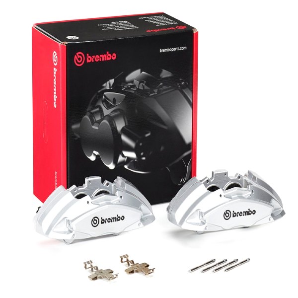 Brembo® FALE22 - X-Style Series 4-Piston Silver Front Driver Side Brake Calipers