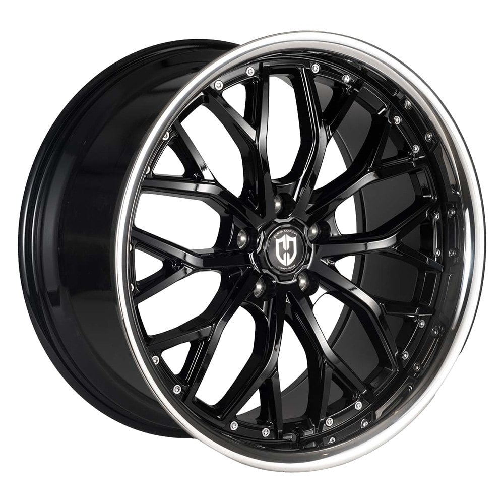 CURVA® CFF76 Wheels - Gloss Black with SS Chrome Lip Rims