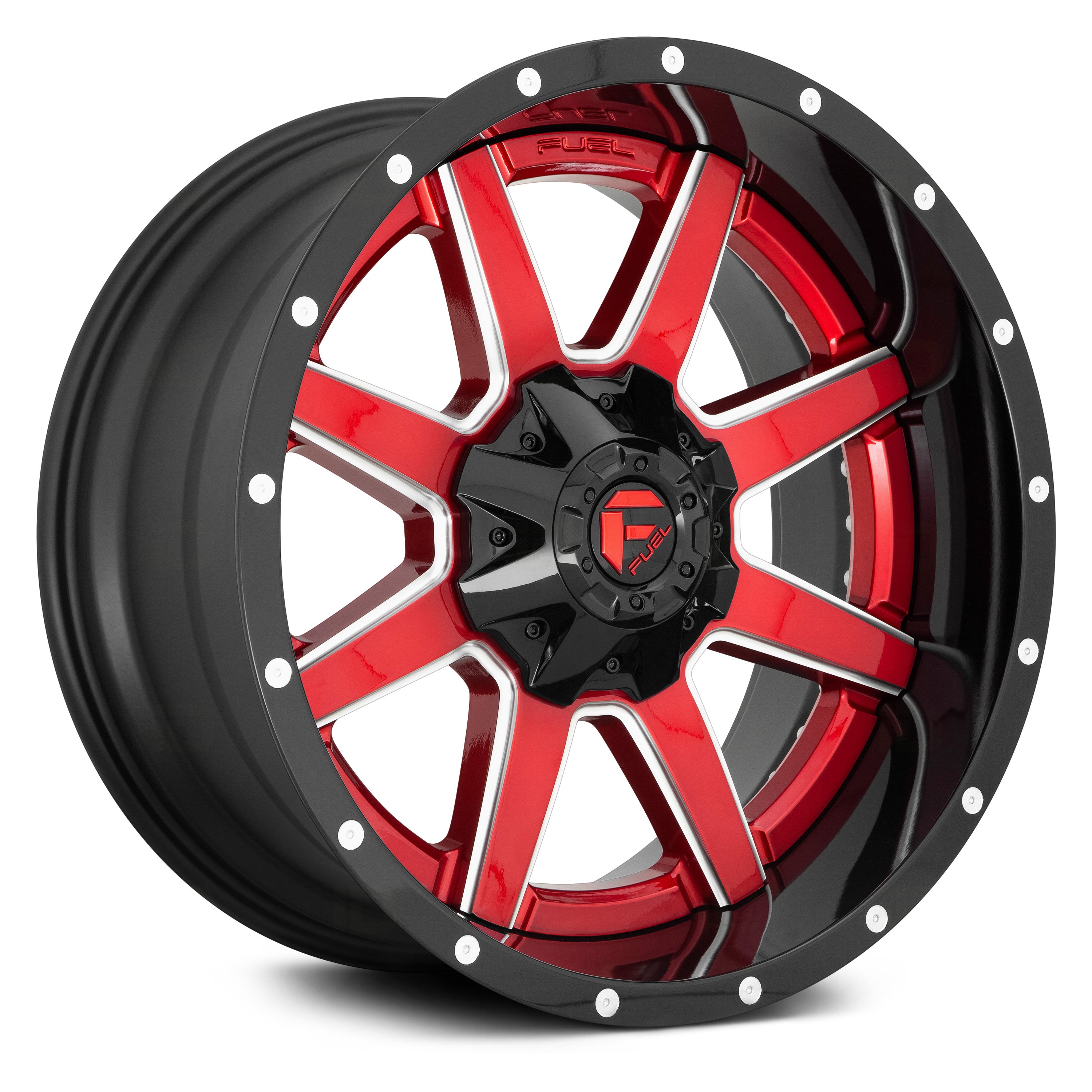 FUEL® D250 MAVERICK 2PC CAST CENTER Wheels - Candy Red with Gloss Black ...