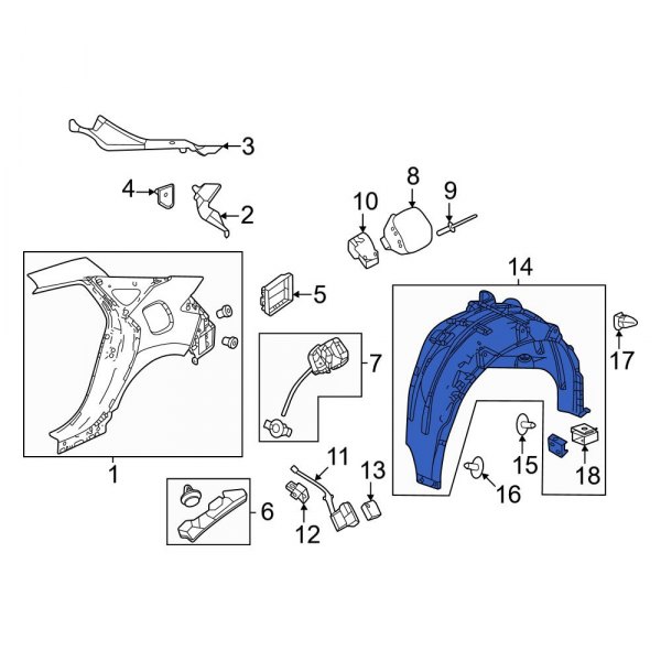 Honda OE 74552T20A00 - Rear Right Quarter Panel Splash Shield