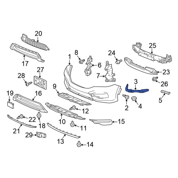 Honda OE 71190T2AA01 - Front Left Upper Bumper Cover Support Rail