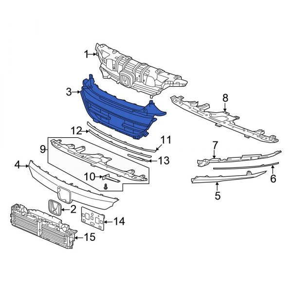 Honda OE 71111TVAF60ZK - Front Lower Grille