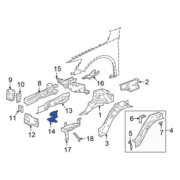 Honda OE 60942TVA305ZZ - Front Left Frame Stiffener