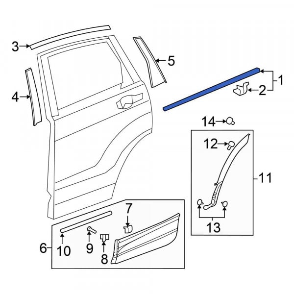 Honda OE 72950TLAA01 - Rear Left Door Belt Molding