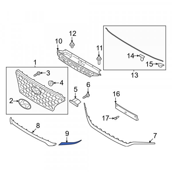 Hyundai OE 86595S2600 - Front Left Grille Molding