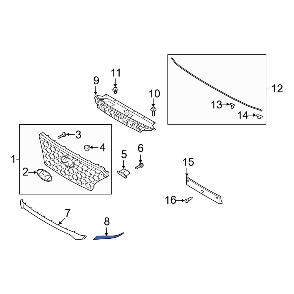 Hyundai OE 86596S1600 - Front Right Grille Molding