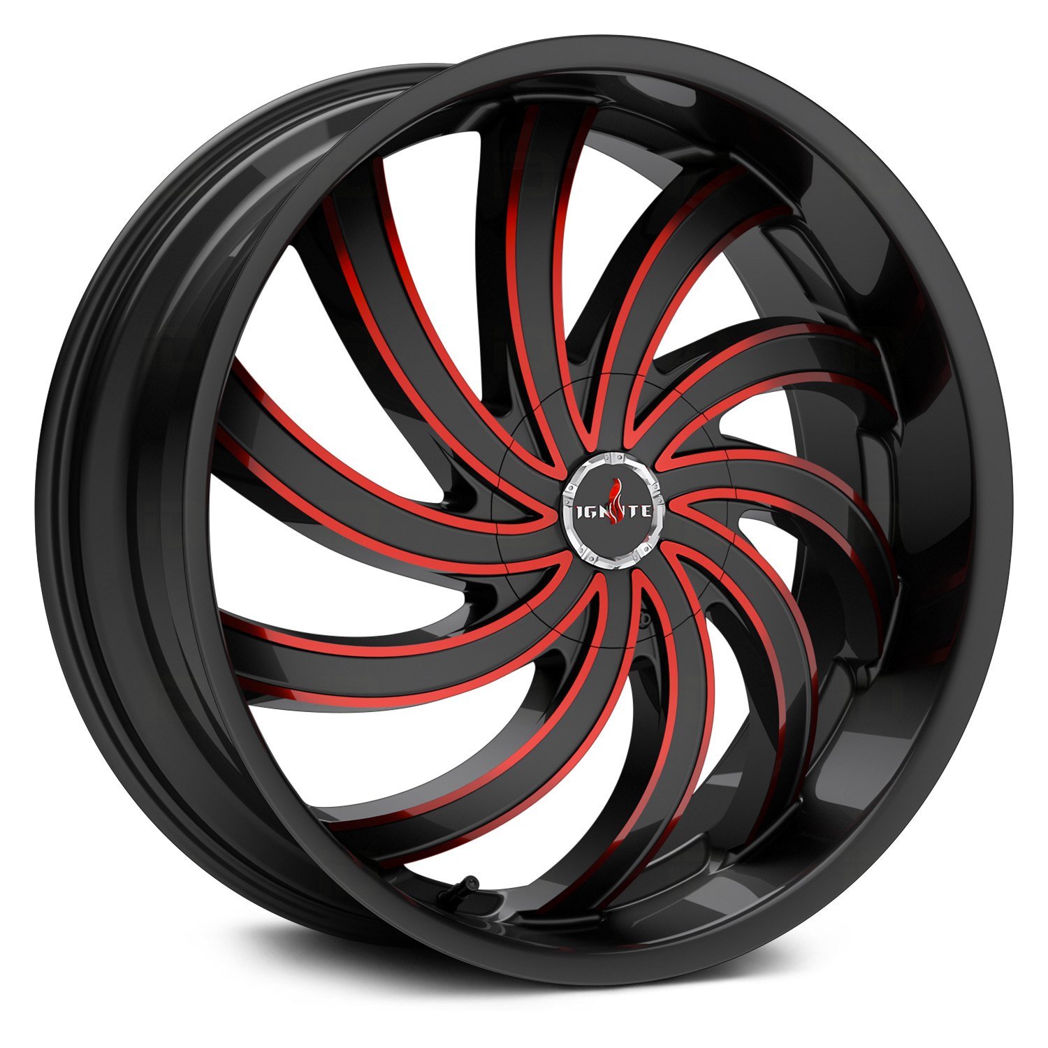 IGNITE WHEELS® FLAME Wheels - Gloss Black with Candy Red Milled Accents ...