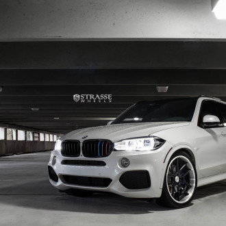 White BMW X5 on Contrasting Matte Black Strasse Wheels Featuring Red ...