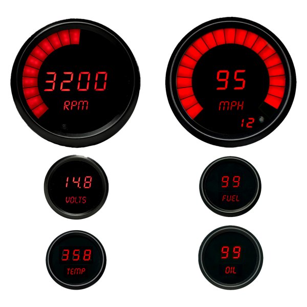 Intellitronix® M9999R - LED Digital 6-Gauge Kit, Red