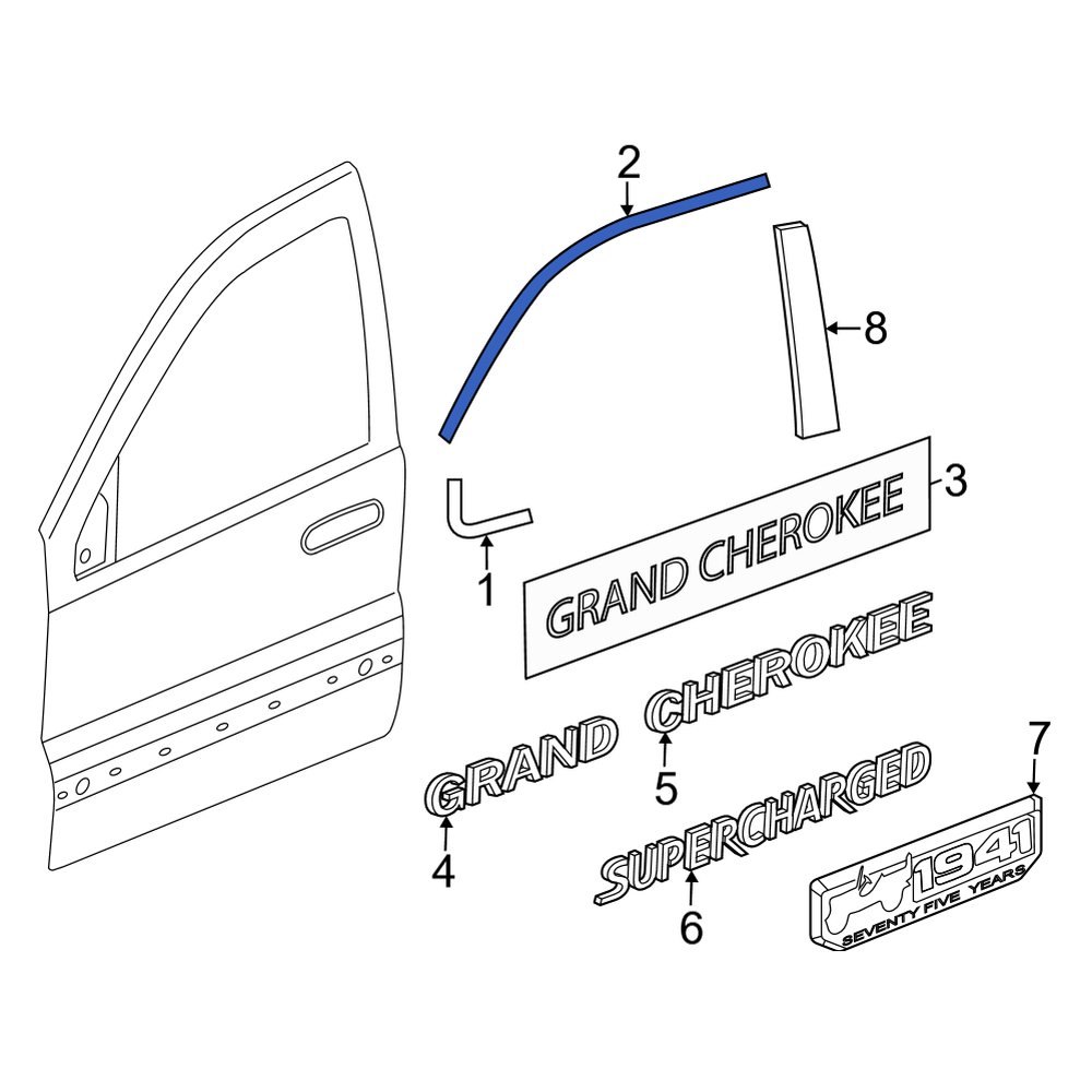 Jeep OE 68257471AD - Front Left Upper Door Reveal Molding