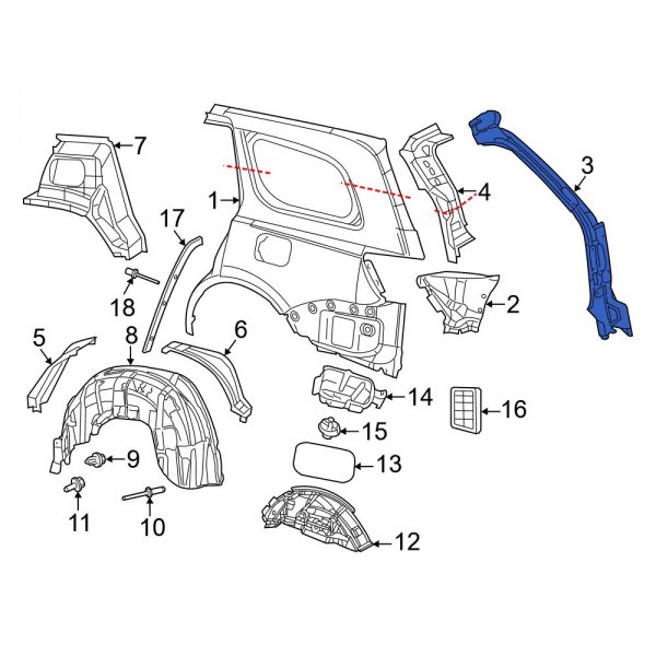 Jeep OE 68172441AA - Left Outer Body D-Pillar
