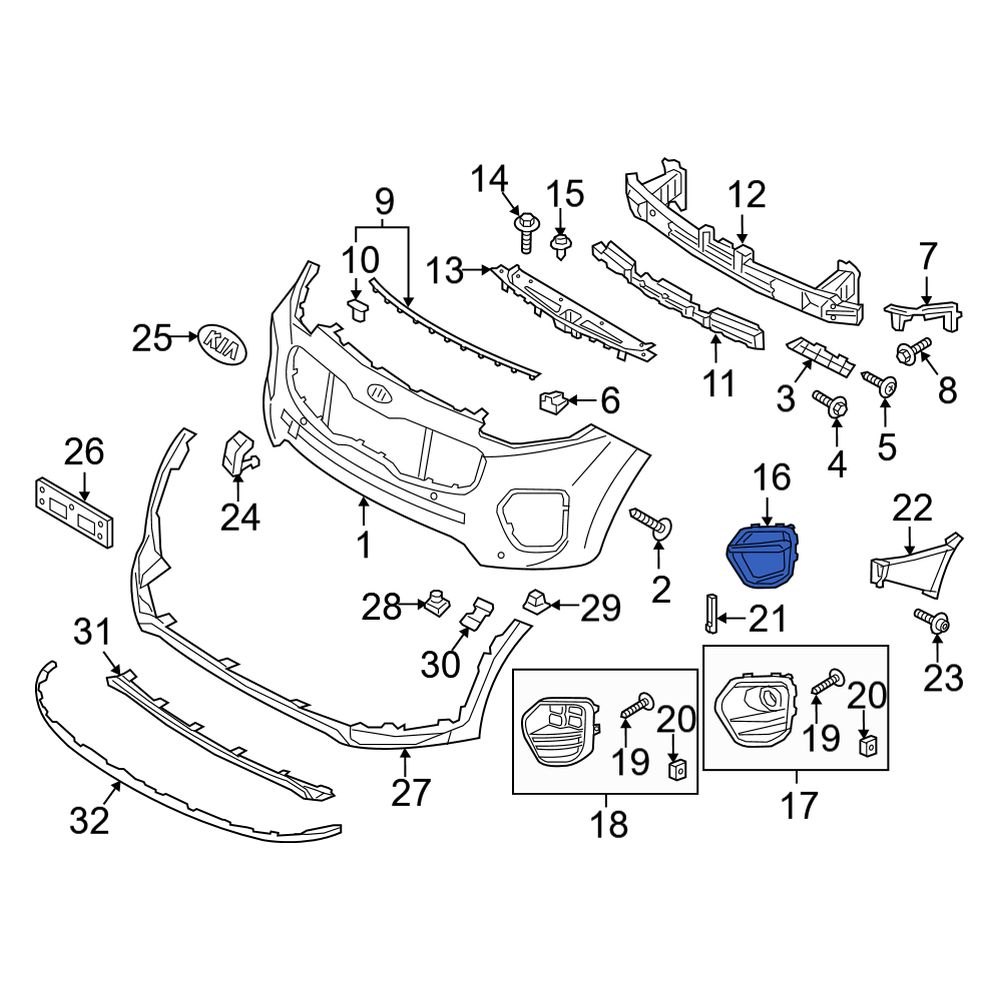 Kia OE 86523D9000 - Front Left Bumper Cover Spacer Panel