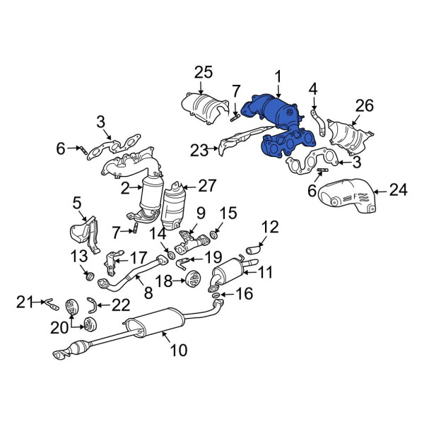 Lexus OE 2505120040 - Right Catalytic Converter with Integrated Exhaust ...