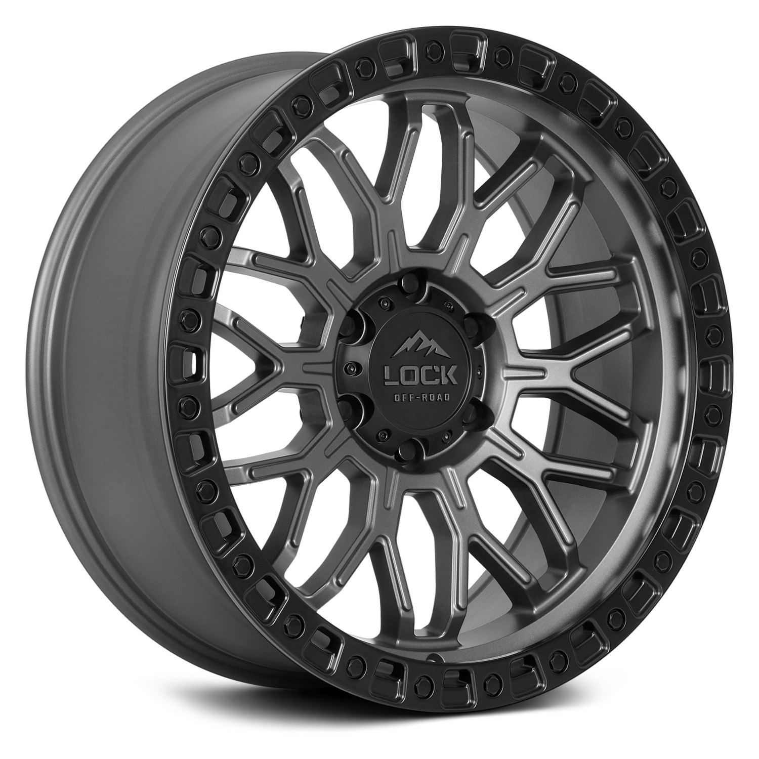 LOCK OFF-ROAD® COMBAT Wheels - Matte Gray with Black Ring Rims