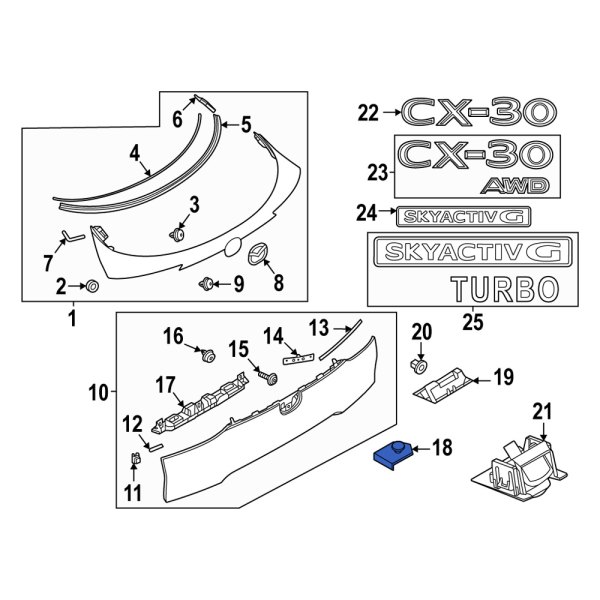 Mazda OE TK78510B6 - Liftgate Finish Panel Clip