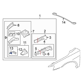 Mitsubishi Evolution Fender Support Braces & Hardware — CARiD.com