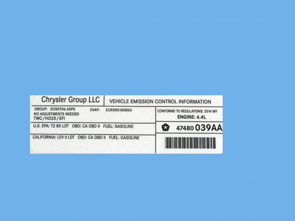 Mopar® 47480039AA - Vehicle Emission Control Information Label