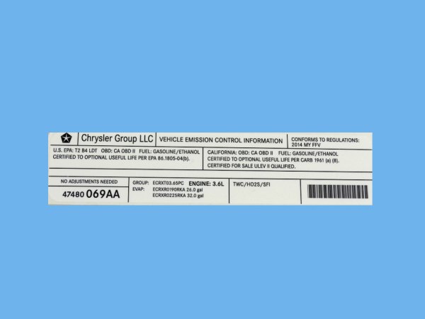 Mopar® 47480069AA - Vehicle Emission Control Information Label