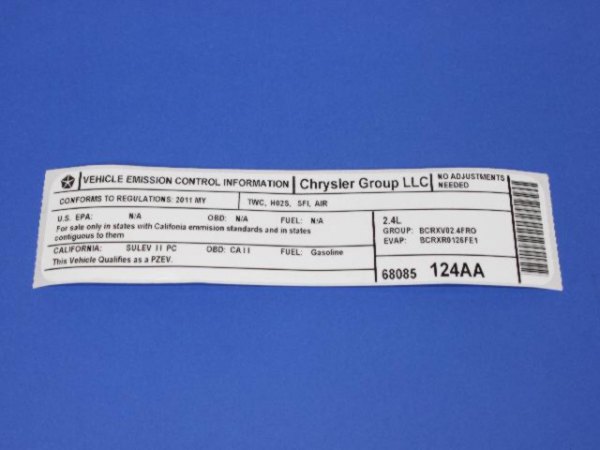 Mopar® 68085124AA - Vehicle Emission Control Information Label