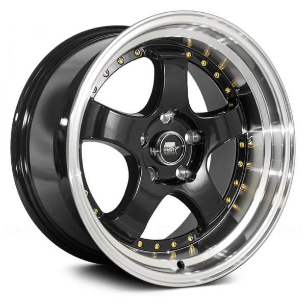 MST® MT07 Wheels - Black with Machined Lip and Gold Rivets Rims