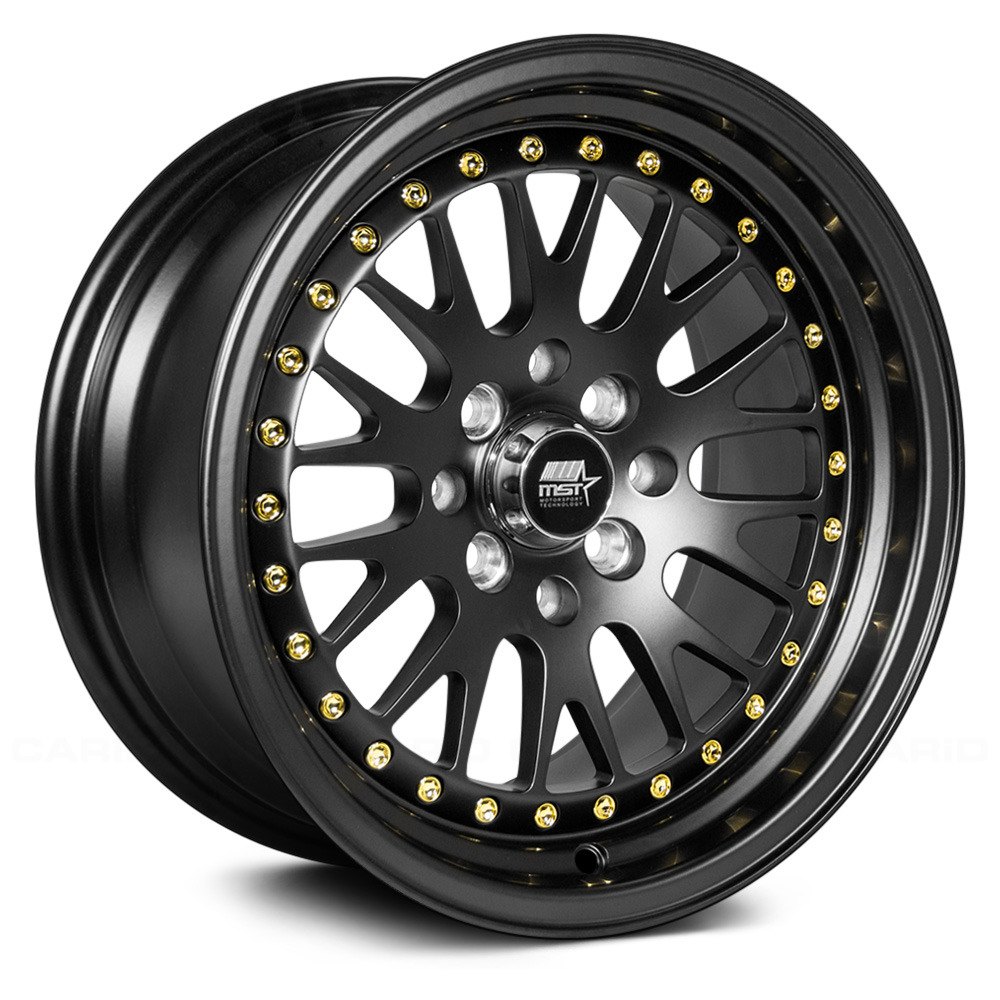 MST® MT10 Wheels - Matte Black with Gold Rivets Rims