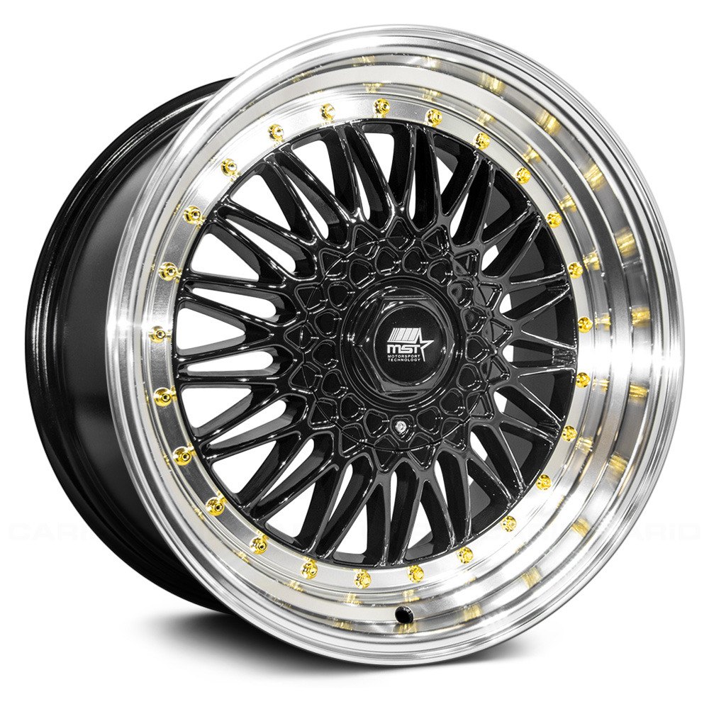 MST® MT13 Wheels - Black with Machined Lip and Gold Rivets Rims