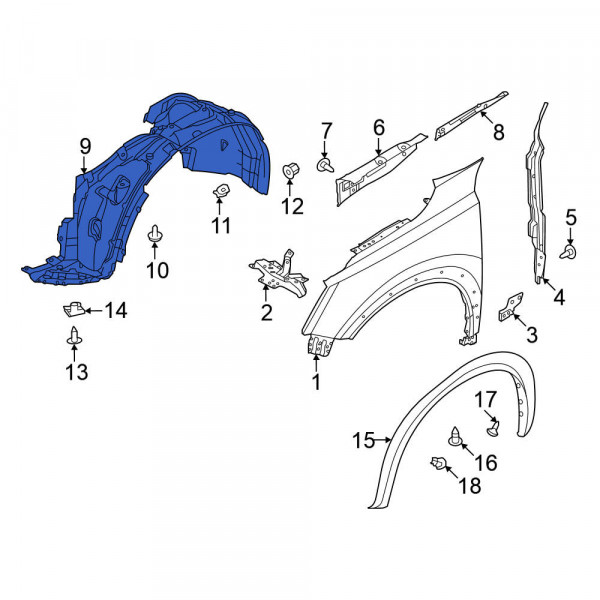 Nissan OE 638436SA0B - Front Left Outer Fender Splash Shield
