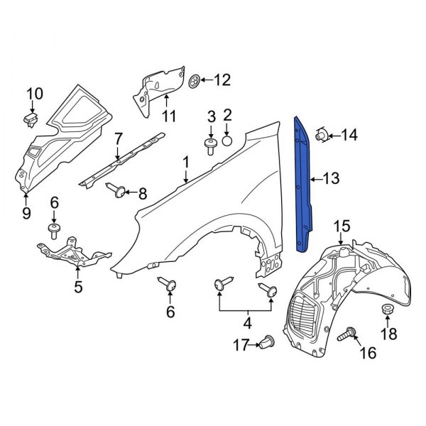 Porsche OE 95855699300 - Front Left Forward Fender Insulator