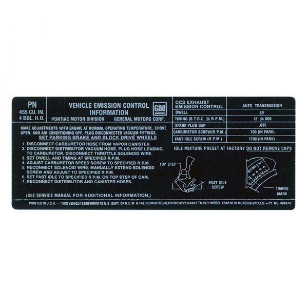 QRP® DT00091 - Emissions Decal 455-4V, HO, AT, PN, 484674