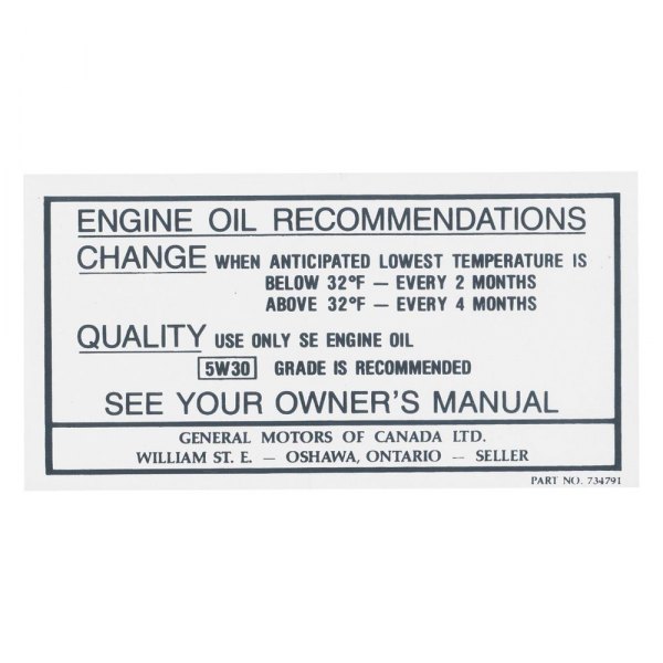 QRP® SDB0210 - Oil Change, #734791 Engine Compartment Decal