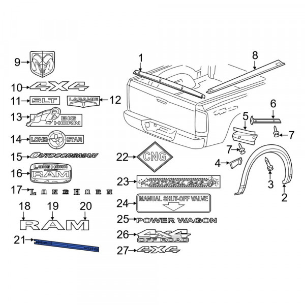 Ram OE 68260470AD - Rear Tailgate Molding