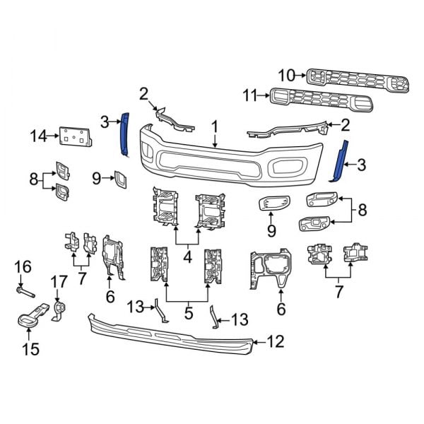 Ram OE 68460212AA - Front Lower Outer Bumper Face Bar Bracket