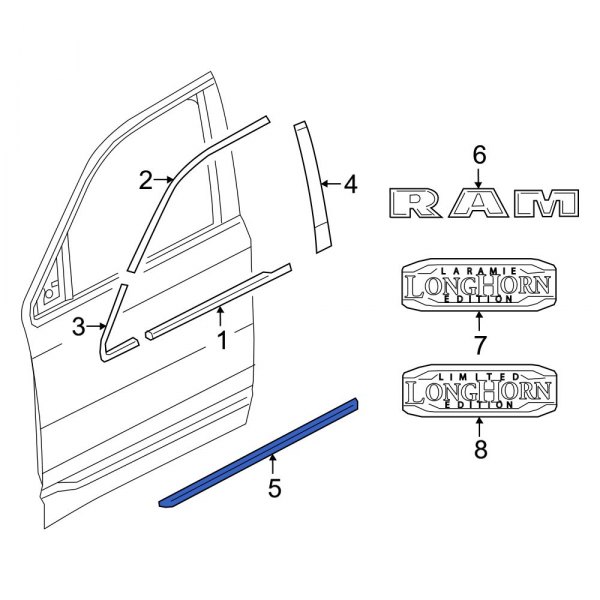 Ram OE 5ZH26SZ0AB - Rear Right Door Molding