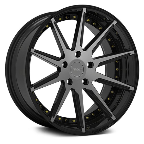 RENNEN® CSL-6 Wheels - Gloss Black with Machined Face and Gold Bolts Rims