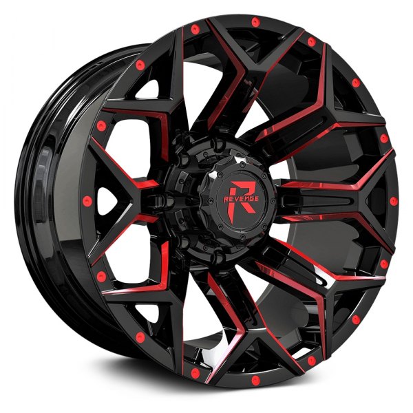 REVENGE OFFROAD® RV-202 Wheels - Black with Red Milled Accents Rims