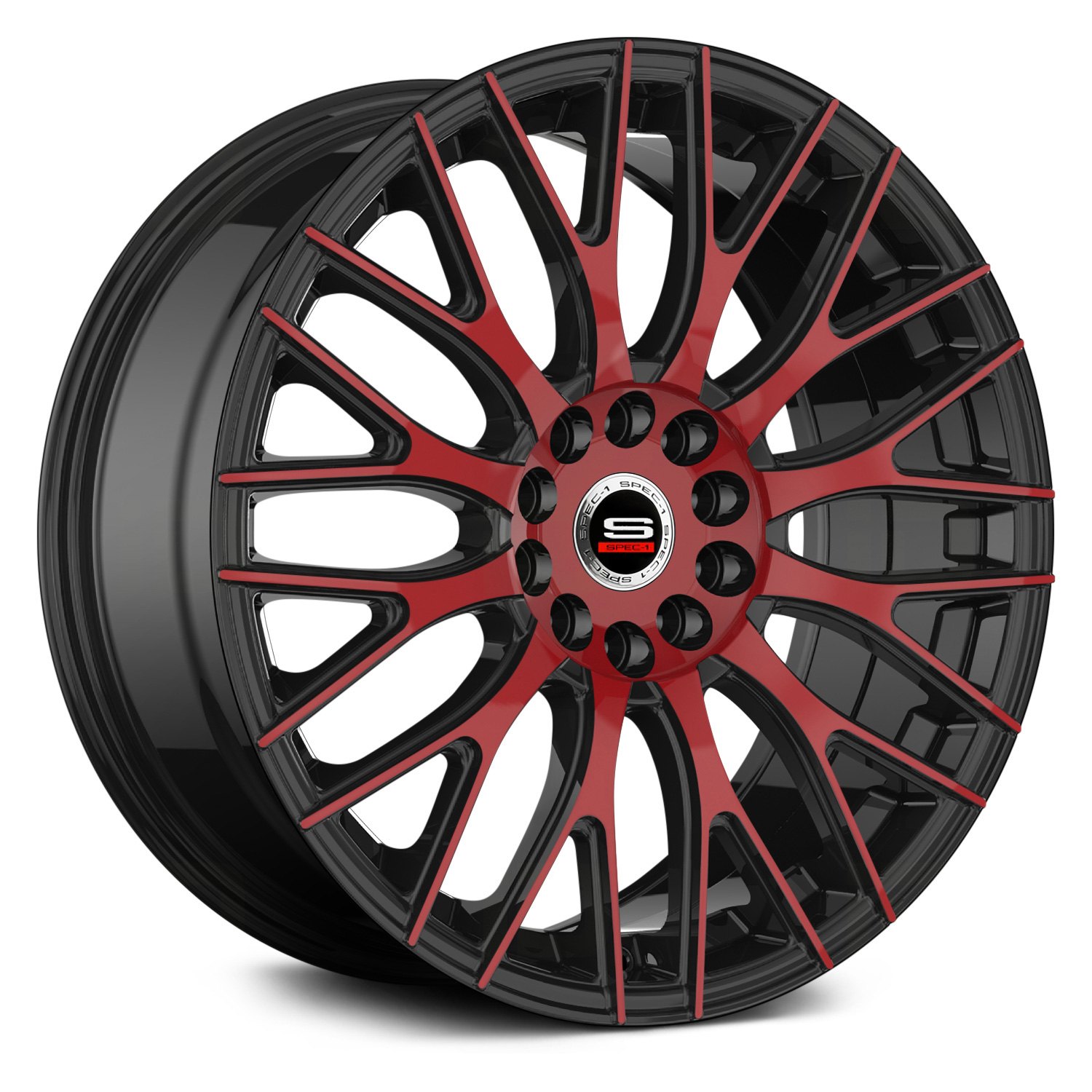 SPEC-1® SP-55 Wheels - Gloss Black with Red Milled Face Rims