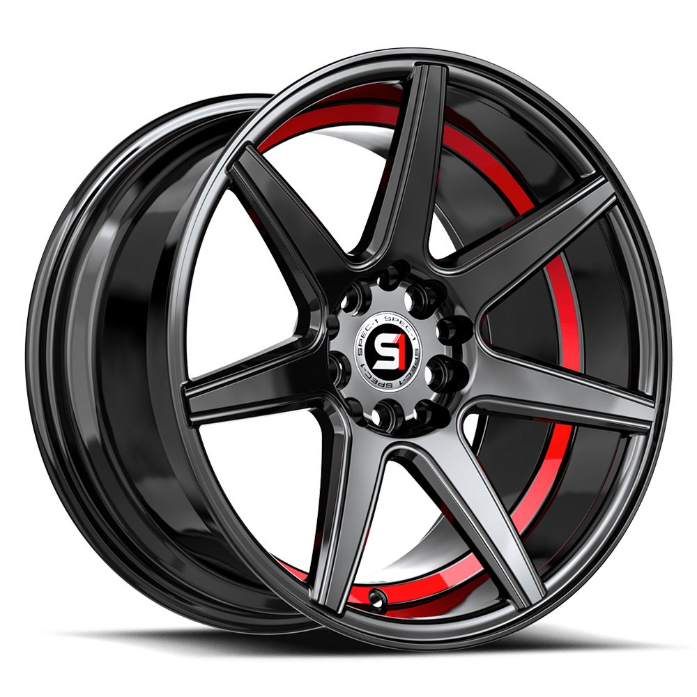 SPEC-1® SP-73 Wheels - Gloss Black with Red Undercut Rims