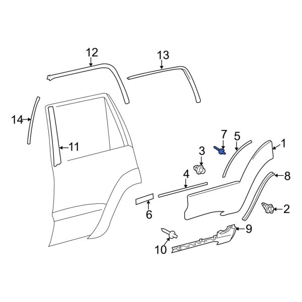 Toyota OE 7539535070 - Rear Lower Door Molding Clip