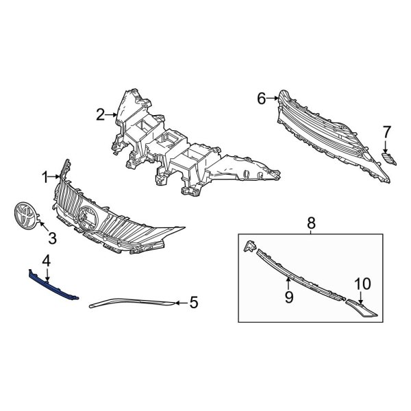 Toyota OE 5312148210 - Front Upper Center Grille Molding