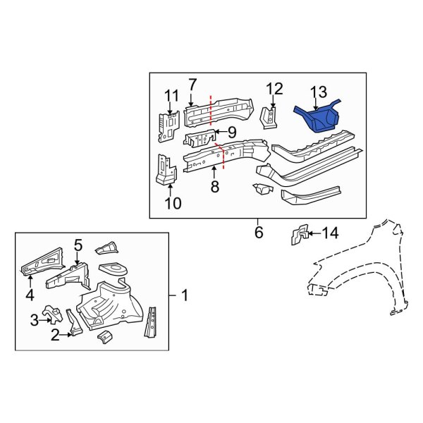 Toyota OE 571970R010 - Front Right Floor Side Rail Reinforcement